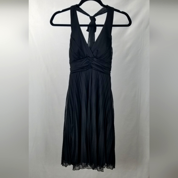La Belle | Dresses | La Belle Black Halter Tie Dress Pleated Hem Small ...